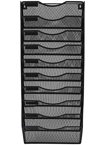 EasyPAG 10 Tier Wall File Organizer Office Mesh Metal Hanging File Folder Holder Magazine Rack, Black