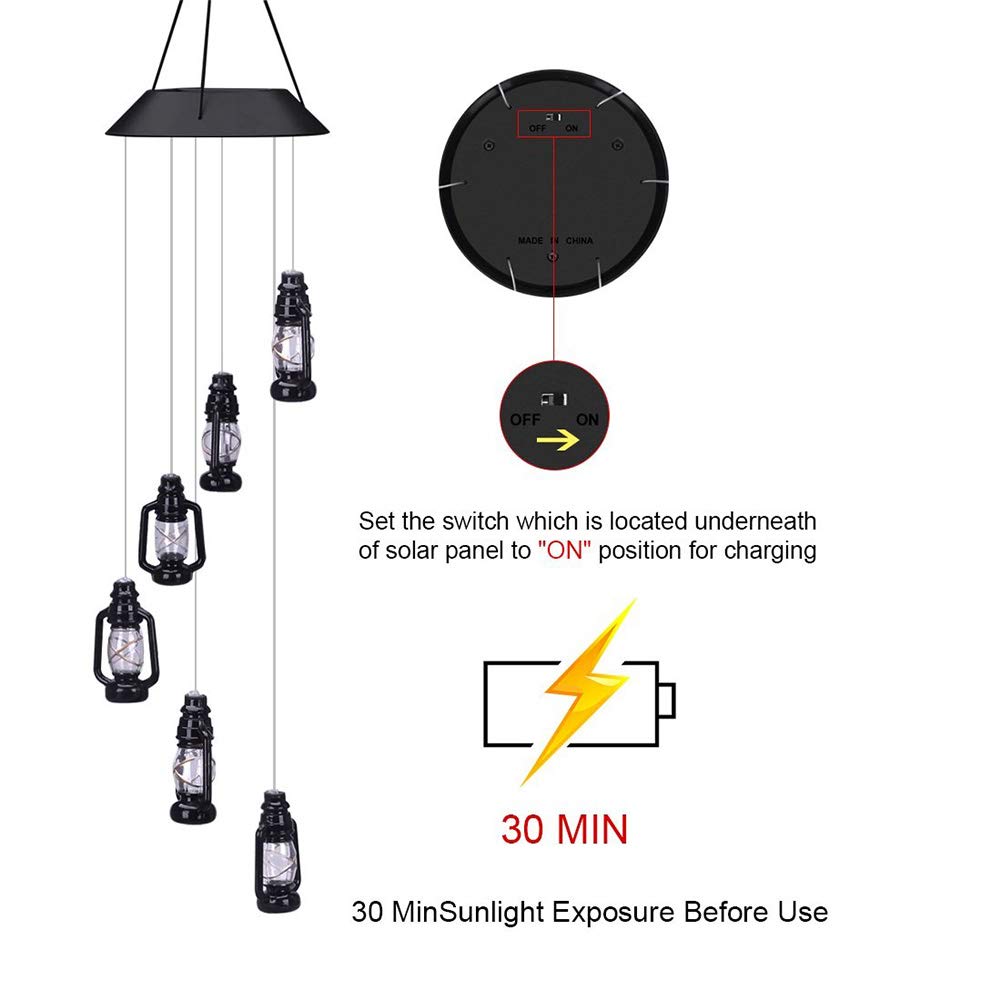 Color-Changing Solar Powered Lanterns Wind Chime Wind Moblie LED Light, Spinner Windchime Portable Outdoor Chime for Patio, Deck, Yard, Garden, Home(1Pcs)
