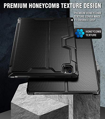 Poetic Explorer Series Designed for iPad Pro 12.9 2020 & 2018 Case, Full Body Triple Layers Tough 360 Degree Stand Folio Cover case with Built-in Screen Protector and Pencil Holder, Black