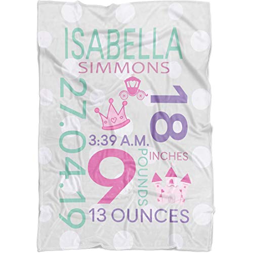 Personalized Baby Blanket with Birth Information for Girls and Boys. Customized Name Blanket from Baby's Name, Date of Birth, Weight, Length... Gift for New Born Baby, New Dad Mom (Girl-Princess)
