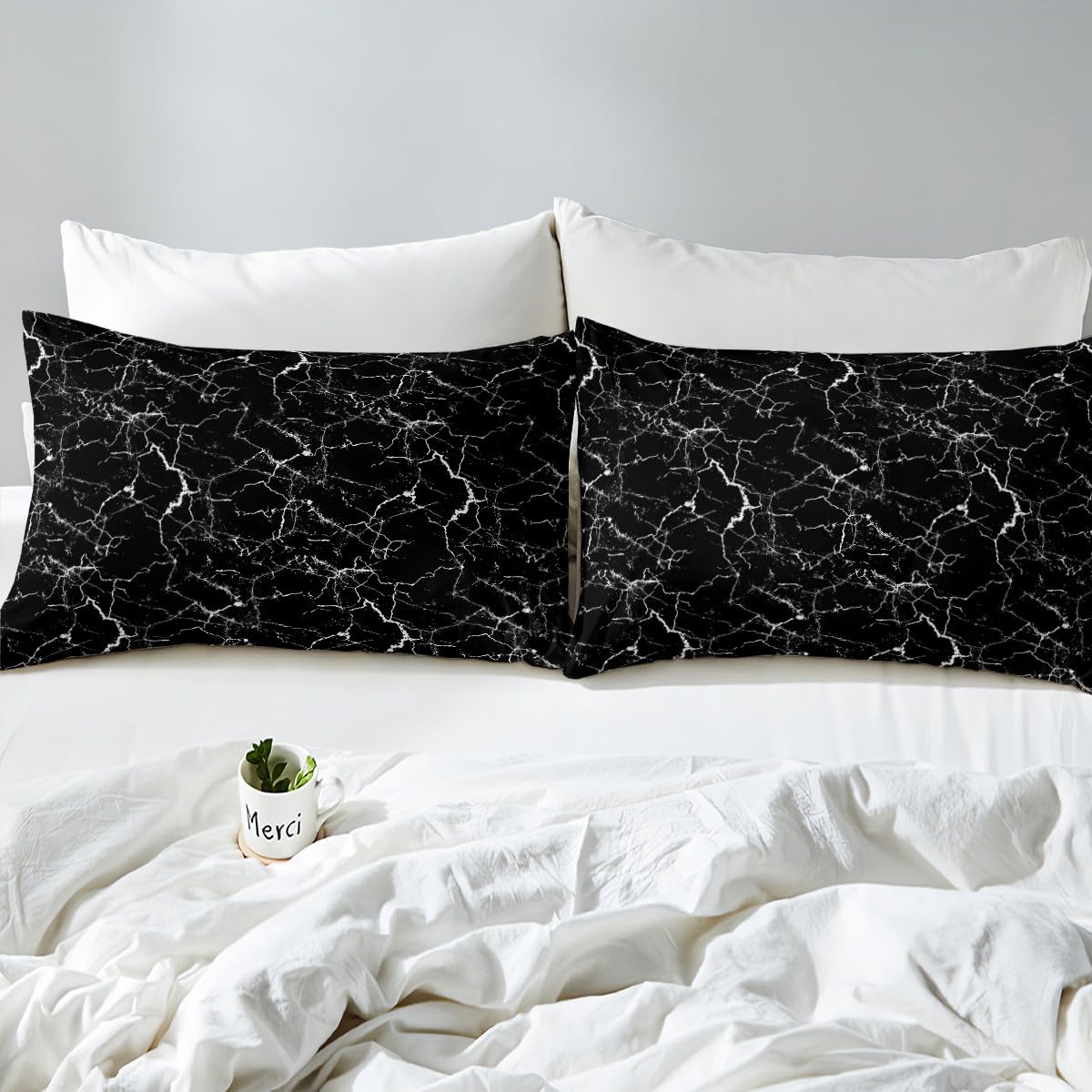 Black Marble Duvet Cover Queen Reversible White Marble Bedding Set 3 Pcs Black and White Marble Texture Printed Comforter Cover, Ultra Soft Microfiber Bed Quilt Modern Style for Men and Women