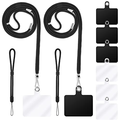 Cobee Cell Phone Lanyard, 2 Pcs Phone Neck Lanyard + 2 Pcs Phone Wrist Lanyard Strap + 6 Pcs Phone Tether Patches, Nylon Crossboby Lanyard, Nylon Wrist Straps, PVC Phone Patch with Metal Ring