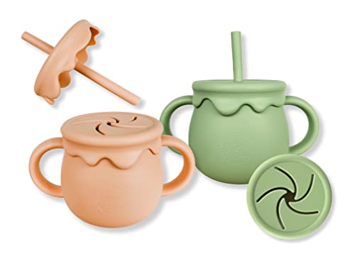 Eco Mama Shop 3-in-1 Silicone Snack/Sippy Cup: Baby Food Storage Containers, Toddler Cups, Snack Containers & Snack Cups for Toddlers 6+ Months, Sippy Cups for Baby 6 Months & Travel Snack Container