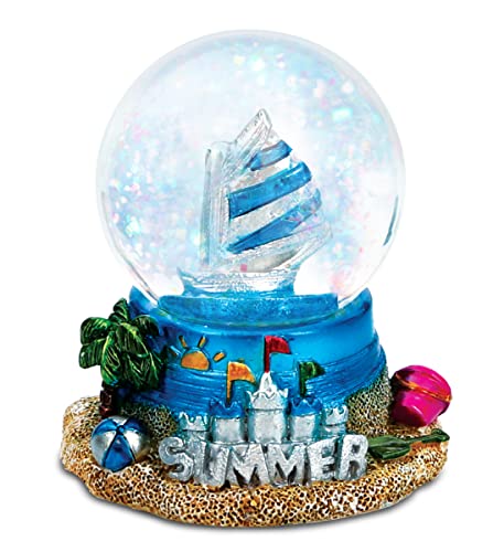 CoTa Global Cool Summer Sailboat Snow Globe - Water Globe Figurine with Sparkling Glitter, Collectible Novelty Ornament for Home Decor, for Birthdays, Holiday and Valentine's - 45mm