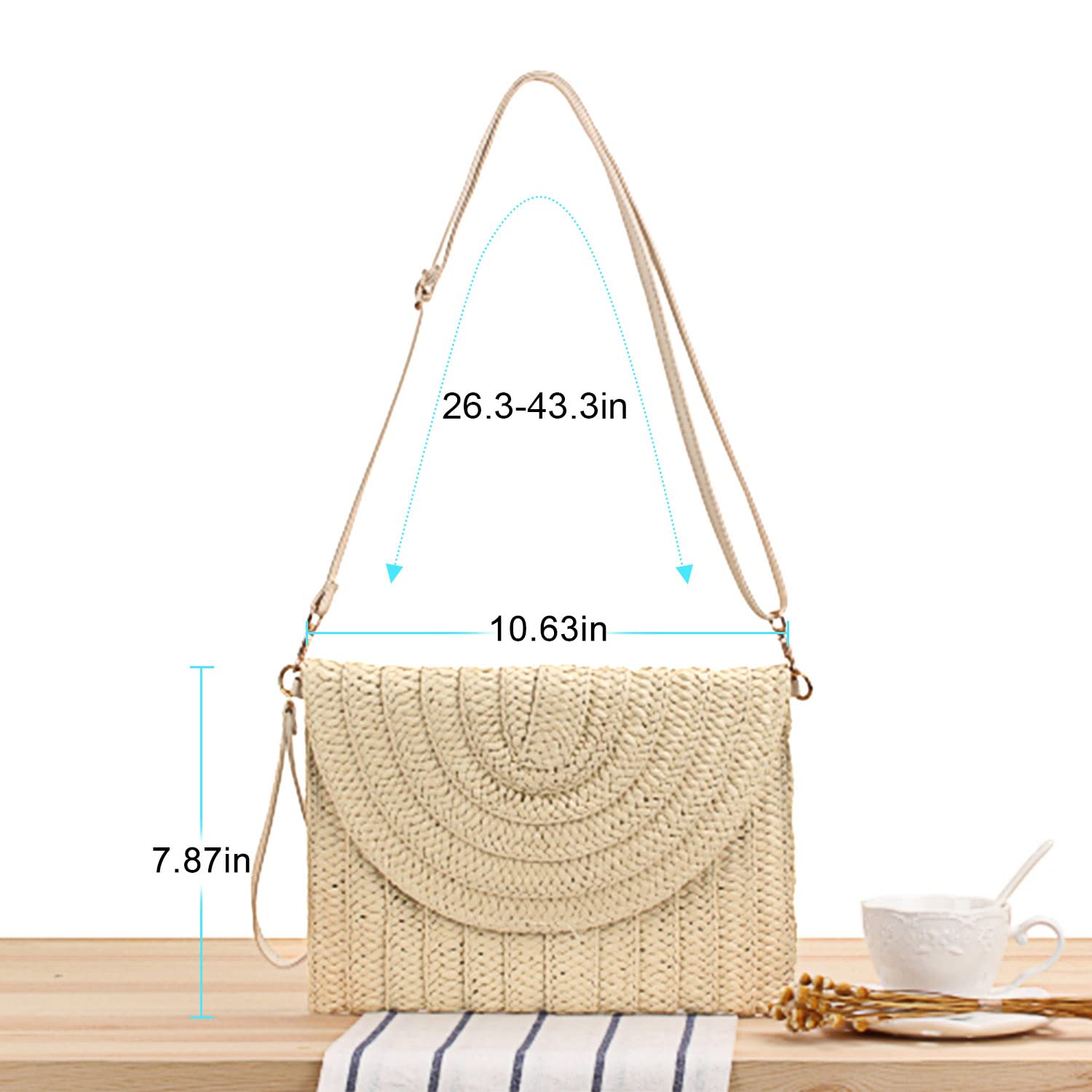 FARVALUE Women's Straw Shoulder Crossbody Bag Summer Woven Purse Beach Straw Envelope Clutch Wallet for Women