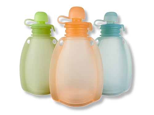 Eco Mama Shop: Toddler Reusable Silicone Food Pouches, 3 Pack, Squeeze Pouches for Kids, Refillable Pouches for Applesauce Yogurt and Purees, Baby Food Feeder