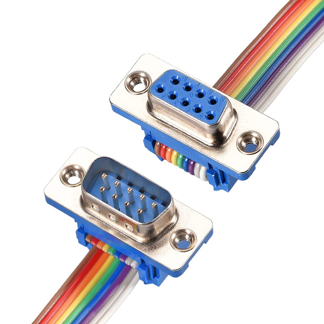 uxcell IDC Rainbow Wire Flat Ribbon Cable DB9 Male to DB9 Female Connector 2.54mm Pitch 19.7inch Length