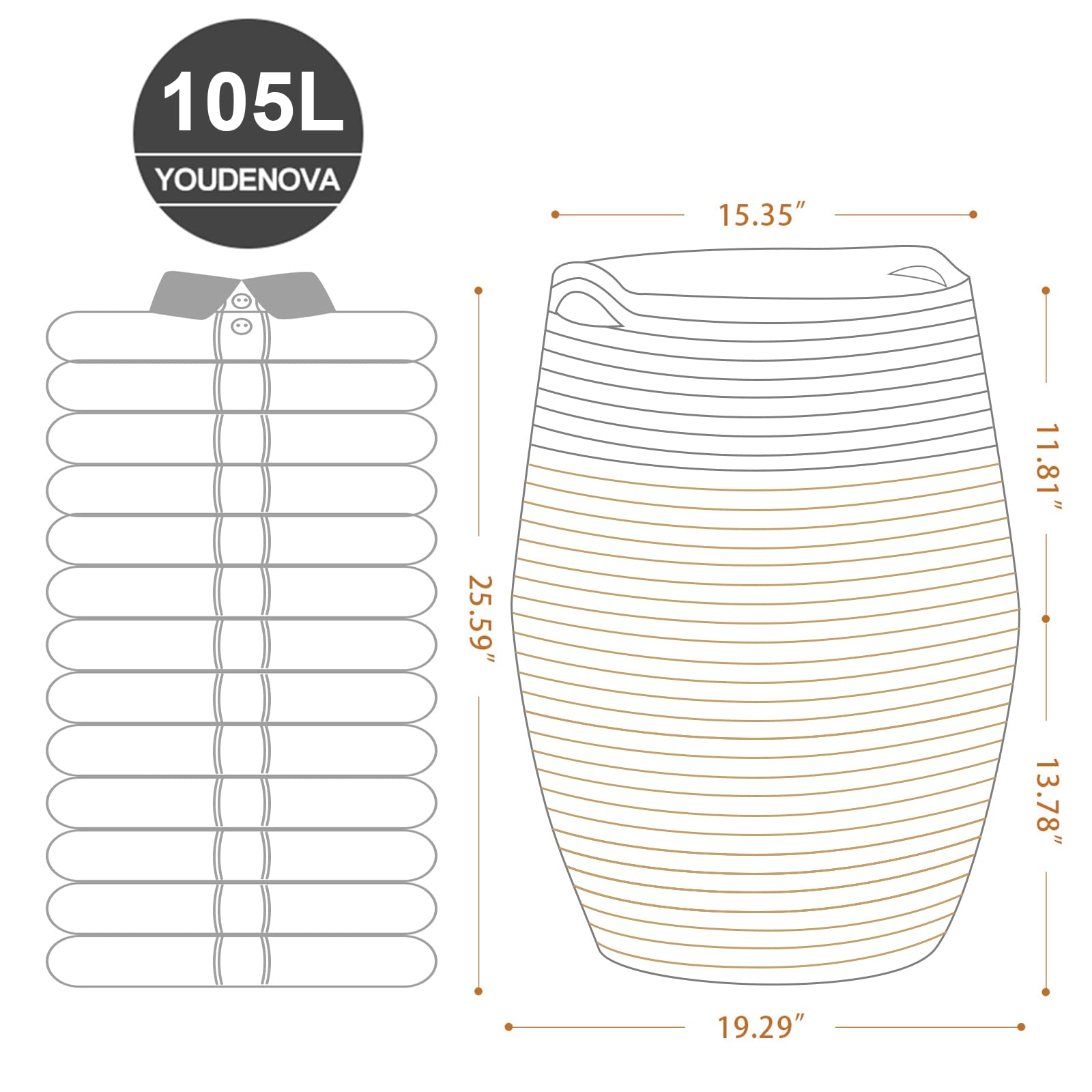 Cotton Rope Laundry Hamper by YOUDENOVA, 105L - Woven Collapsible Laundry Basket - Clothes Storage Basket for Blankets, Laundry Room Organizing, Bedroom Storage, Clothes Hamper β Dark Brown