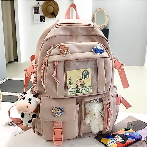 ChenLee Kawaii Backpack Rucksack Aesthetic Student Bookbags with Kawaii Pin and Pendants Accessories for Teen Girls