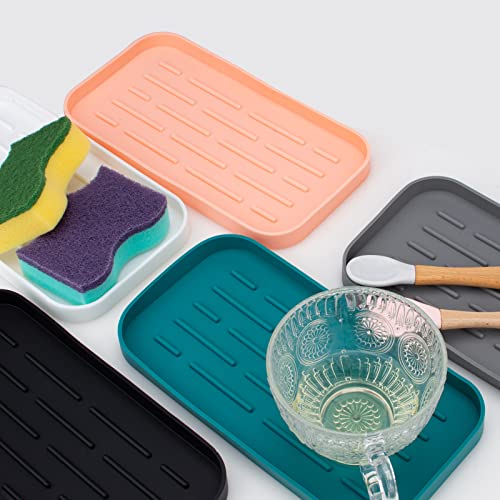 BuRuiJi Sponge Holder for Kitchen Sink,Silicone Sink Tray for Sponge, Soap Dispenser, Scrubber, and Other Kitchen Sink Accessories 10βx 5.3β (Black)