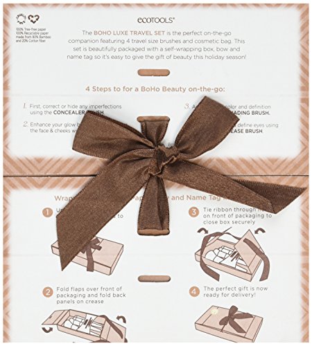 Ecotools Limited Edition Bamboo Boho Luxe Travel Make Up Brush Set, With 4 Travel Size Brushes with Globaly Inspired Cosmetic Bag; Includes Card, Bow, and Box, Great Gift Edition