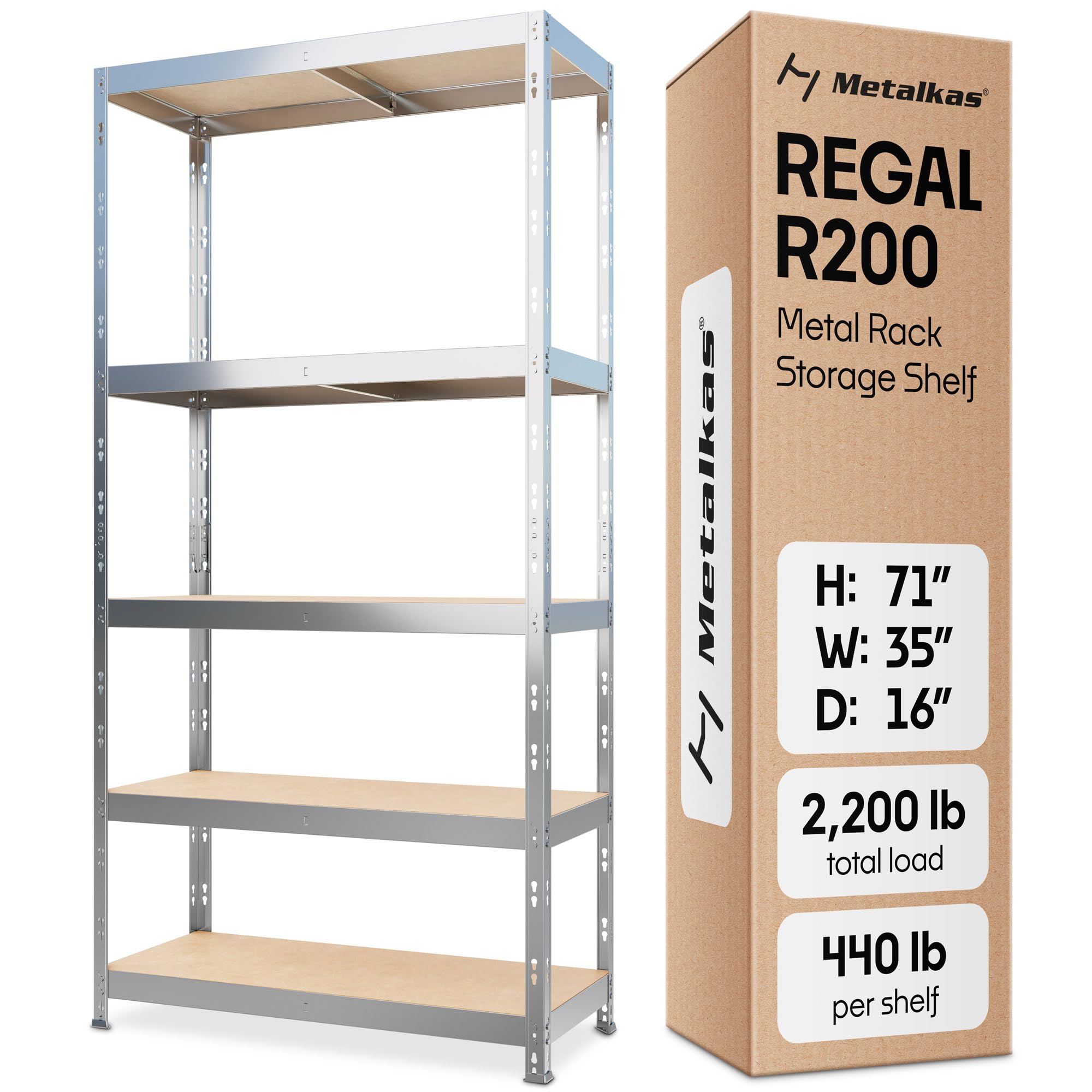 Metalkas Storage Shelves: 5 Storage Shelves Heavy Duty w/ 2,200 lb Total Load Capacity, 440 per Storage Shelf, 71x35x16 Perfect Solution for Your Storage Needs, Adjustable Shelving Unit