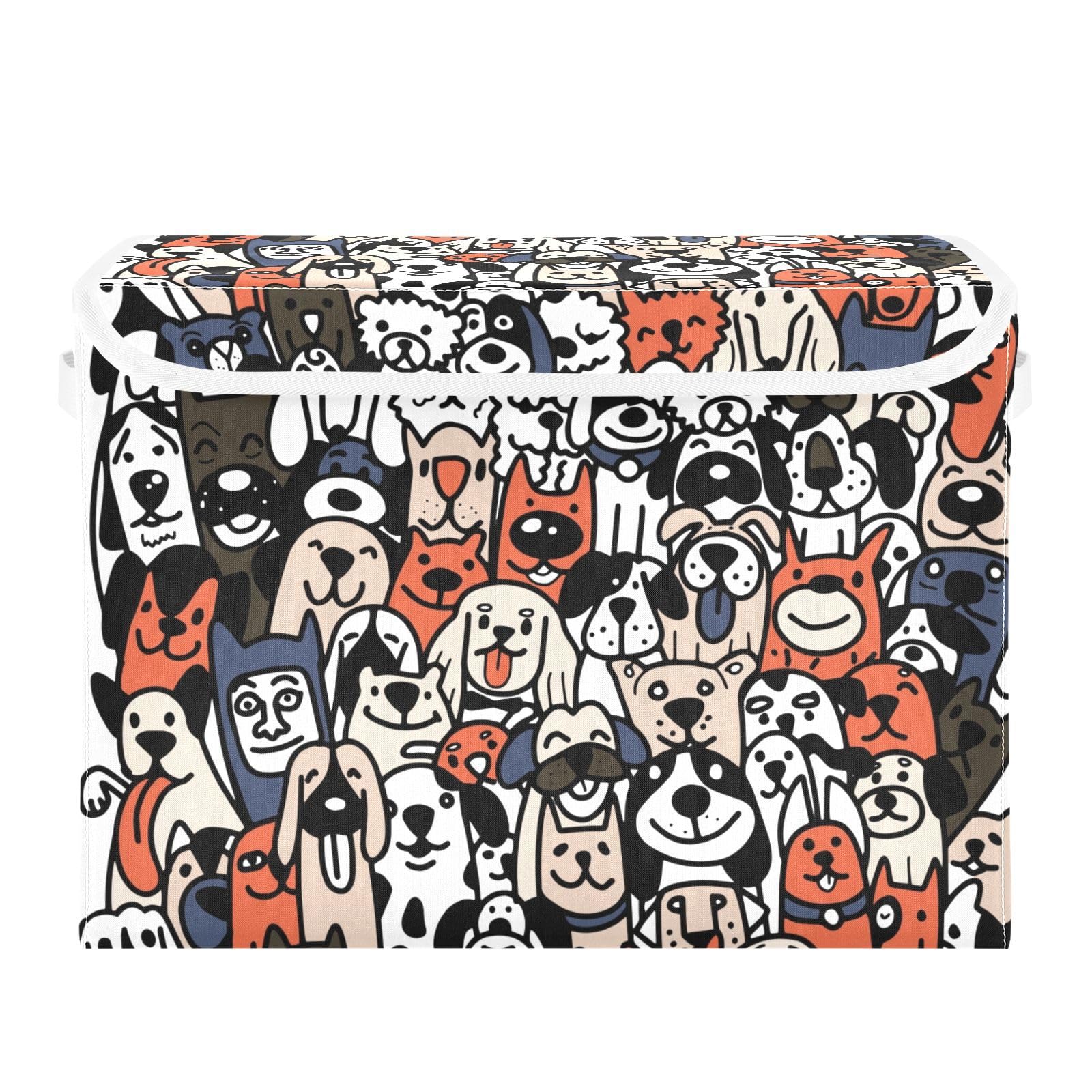 ALAZA Storage Bins Organizer Box Baskets Lidded Clothes for Shelves Closet Cute Dogs Print Doodle Puppy Collapsible Stackable Storage Cubes Handles