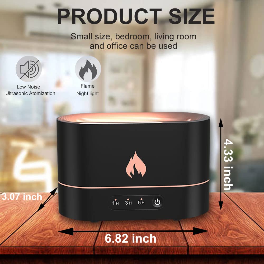 Flame humidifier for bedroom, Essential oil diffuser cool mist humidifiers for home mini air small personal humidifier, 200 ml Lasts Up to 10 Hours