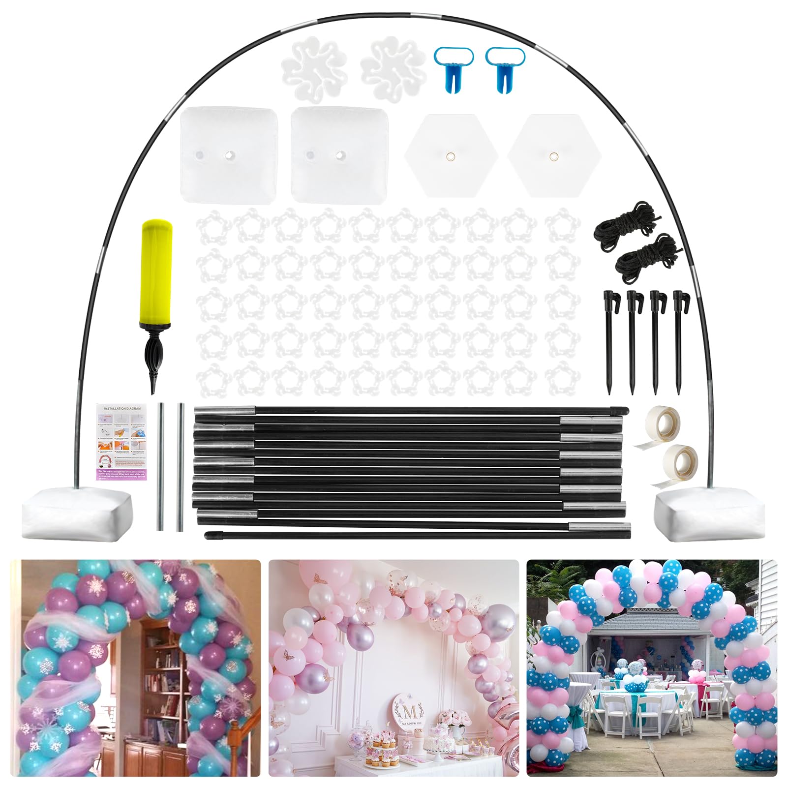Voircoloria Balloon Arch Kit, 10ft Wide & 9ft Tall Adjustable Balloon Arch Stand with Base for Graduation Wedding Birthday Baby Shower Party Decorations (Black)