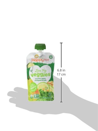 Happy Tot Organic Stage 4 Baby Food, Love My Veggies, Zucchini/Pear/Chickpeas & Kale, 4.2 Ounce (Pack of 8)