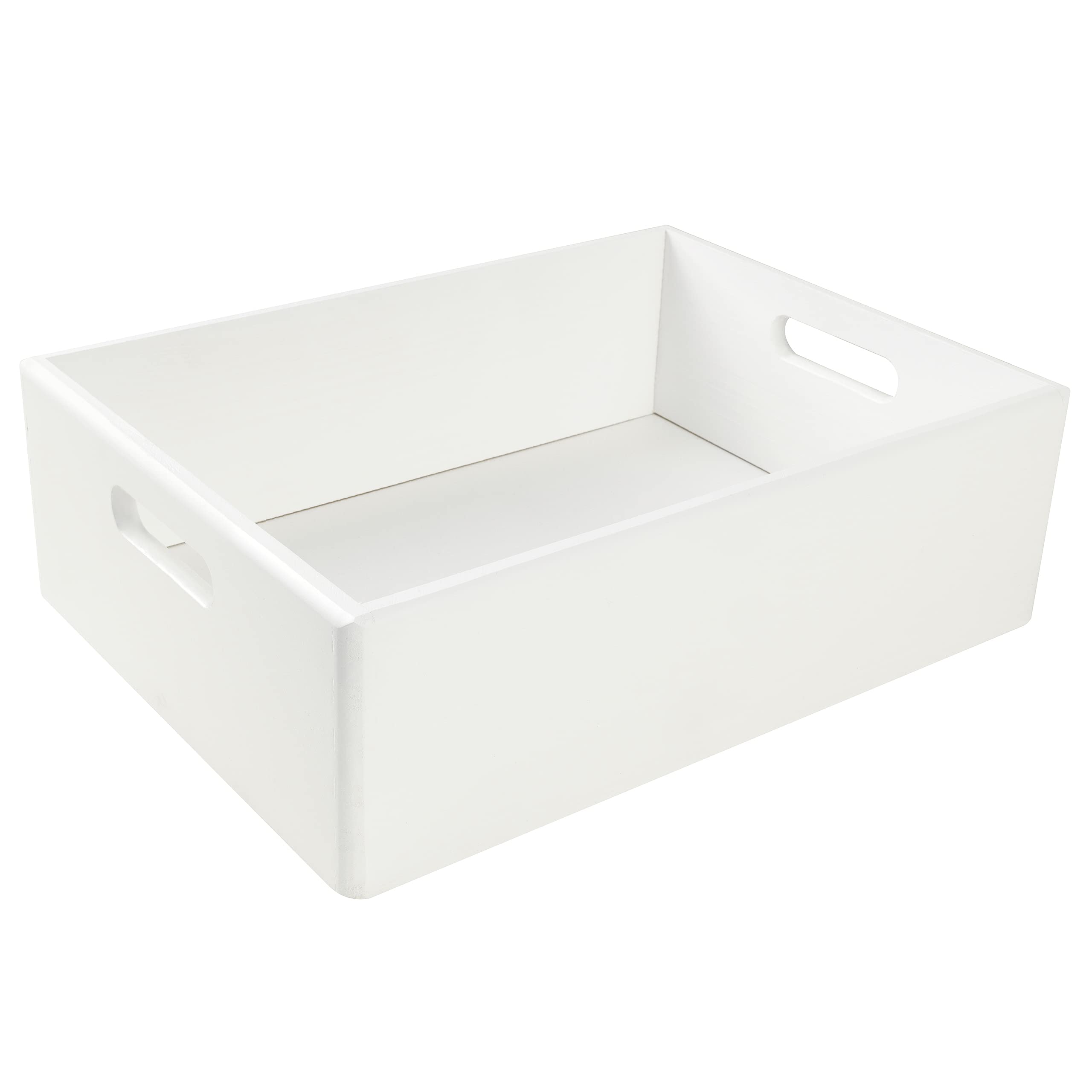 Creative Deco XL White Wooden Crate Nesting Crate Handles | 15.74x11.81x5.1in | Large Display Storage Box Multi-Craft Caddy Nesting Crate | Natural Wood Rustic Plain | Country Decor