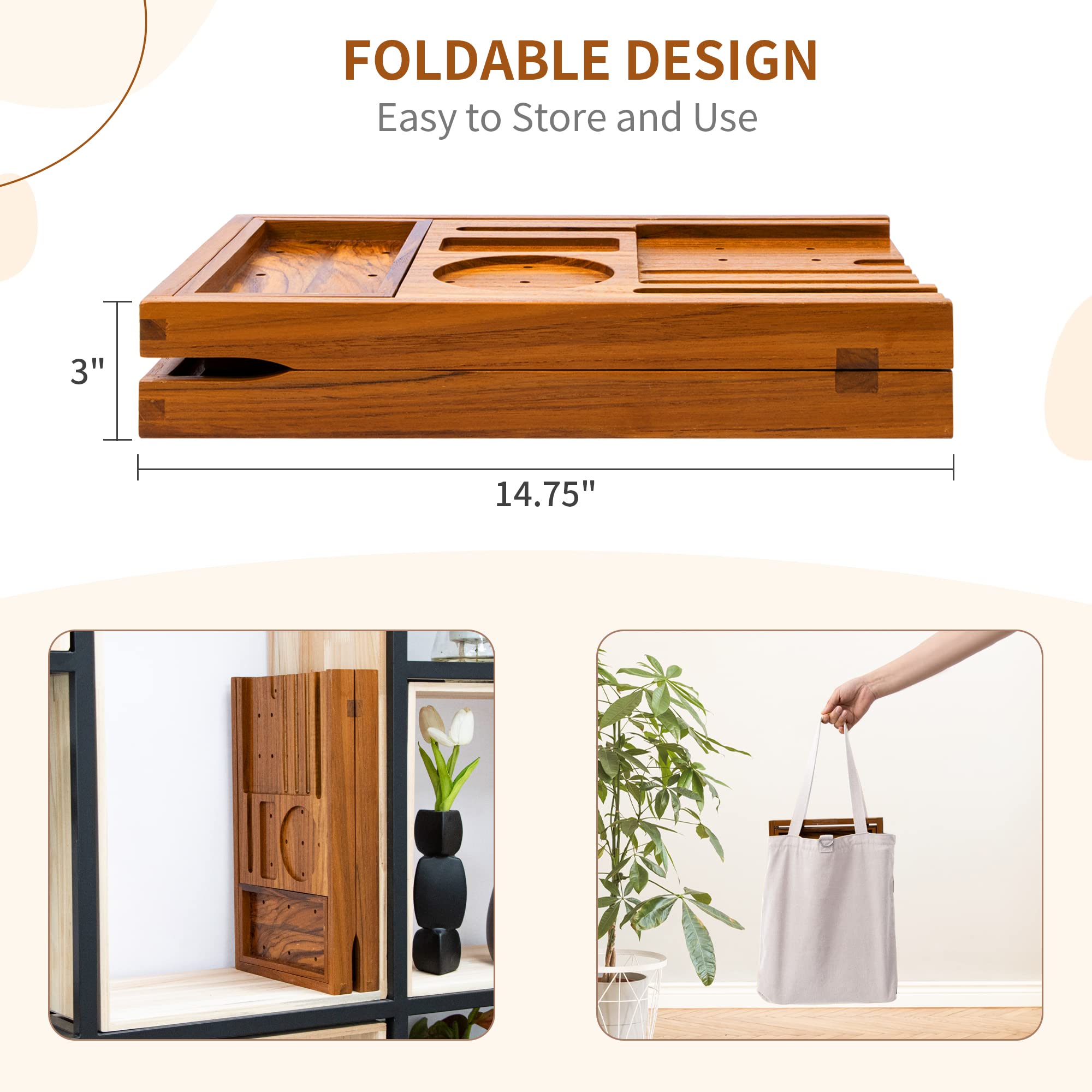 Axeman Teak Bathtub Tray - Bathtub Caddy for Luxury Bath Foldable Bath Tray Bath Tub Accessories with Expandable Handles Wine Glass Phone Holder Book Stand for Home Spa Relaxing and Reading,Natural