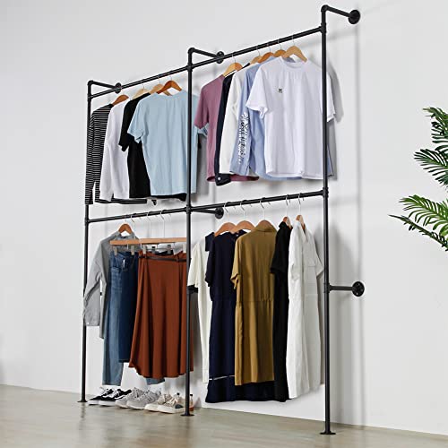 EDCB 94in Wall Mounted Industrial Pipe Clothing Rack, Heavy Duty Closet Clothes Rod, Multi-Purpose Hanging Rod for Closet StorageClothes Rack, Black