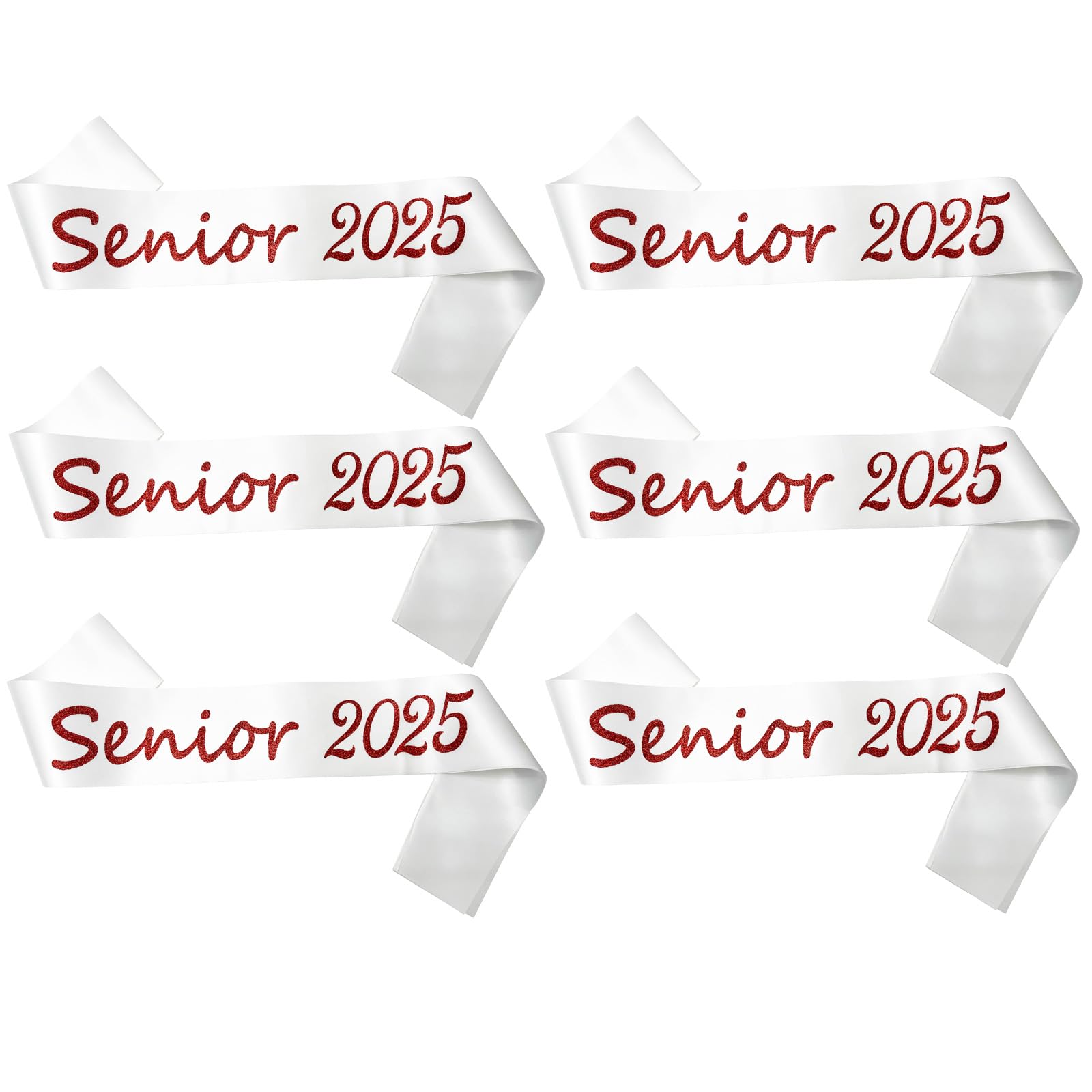 Ashaqshnglee Senior Sash 2025, 6 Pack White Senior 2025 Satin Sashes with Red Glitter Letters Graduation Sash Finally Graduated Senior Cheer Sash Party Supplies