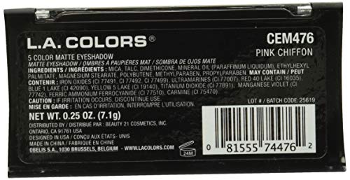 L.A. COLORS 5 Color Matte Eyeshadow Palette, Pink Chiffon CEM476