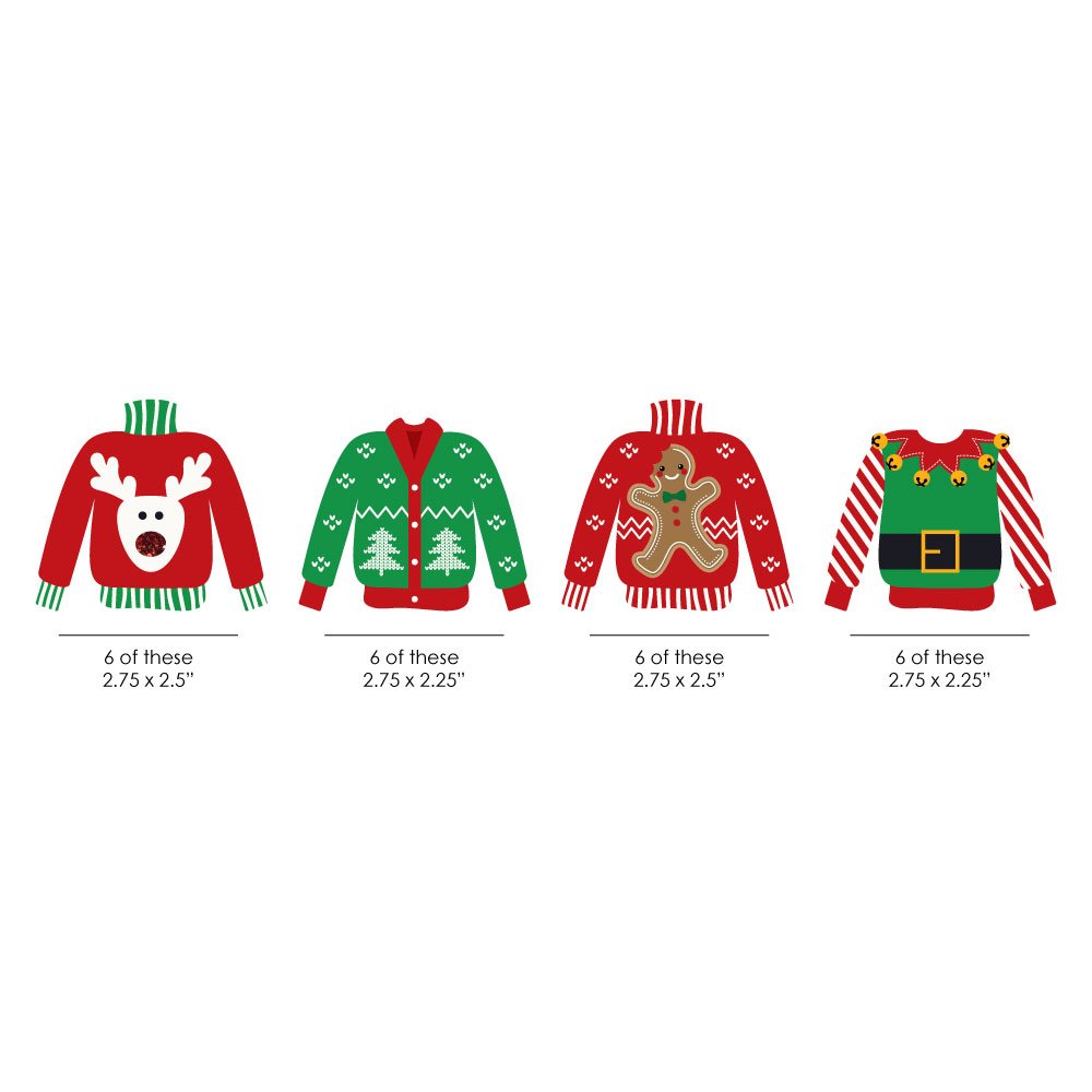 Big Dot of Happiness Ugly Sweater Paper Straw Decor - Holiday and Christmas Party Striped Decorative Straws - Set of 24