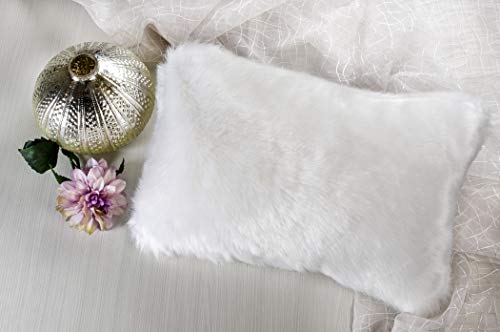Chesserfeld Decorative Faux Fur Throw Pillow, White, 20in x 12in, Stylish Couch, Bedroom, or Dorm Accent, Adds Elegance to Your Décor, Soft Sheepskin Feel, Removable, Machine Washable Cover