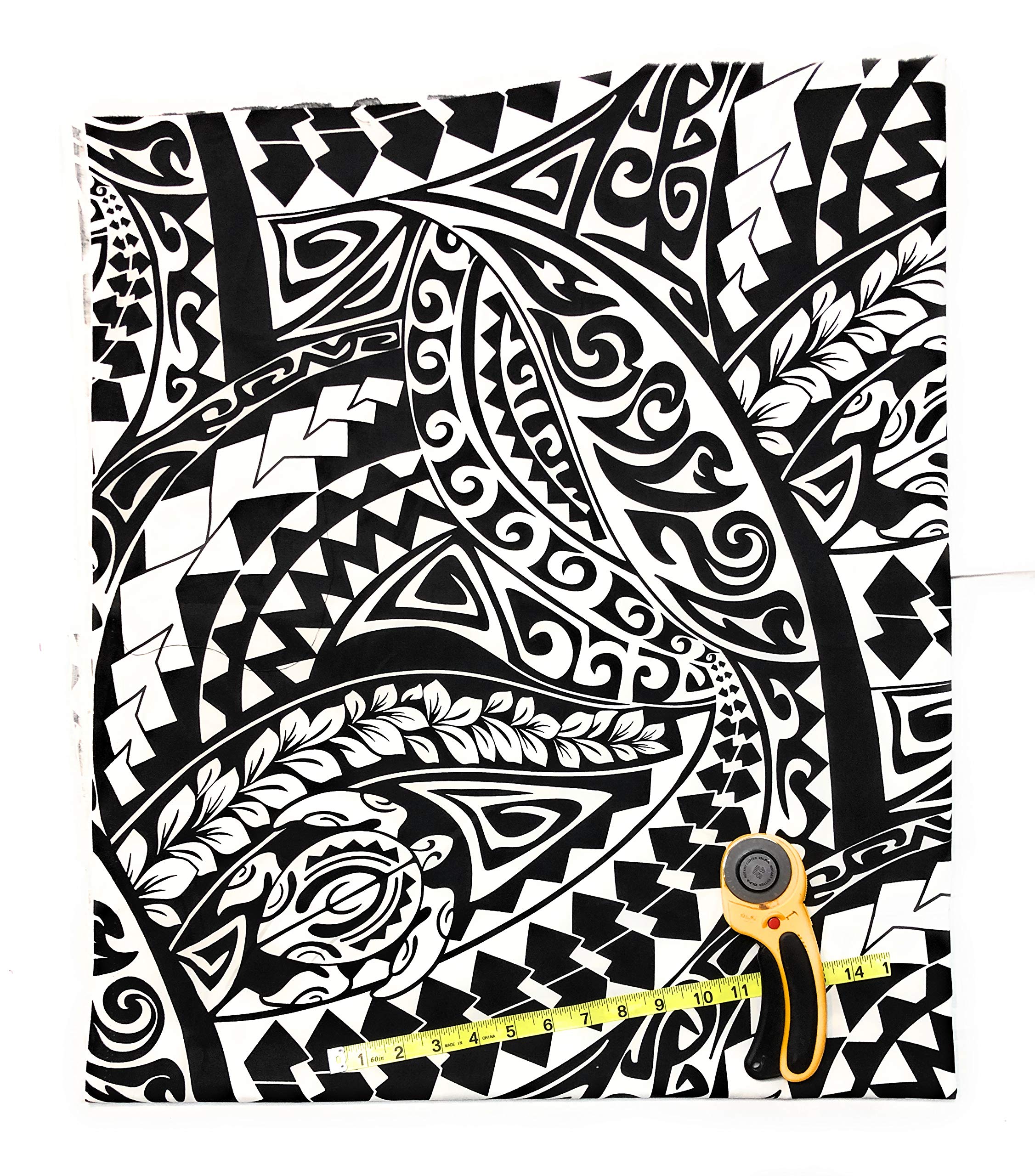 Black/White Tribal with Honu 100% Cotton Hawaiian Print Fabric Sold by The Yard
