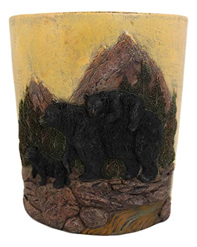 Ebros Wildlife Rustic Mountain Black Mama Bear with Cubs Family in Pine Trees Forest Bathroom Accent Figurine Accessories Western Country Cabin Lodge Decorative (Dry Waste Basket Trash Bin)