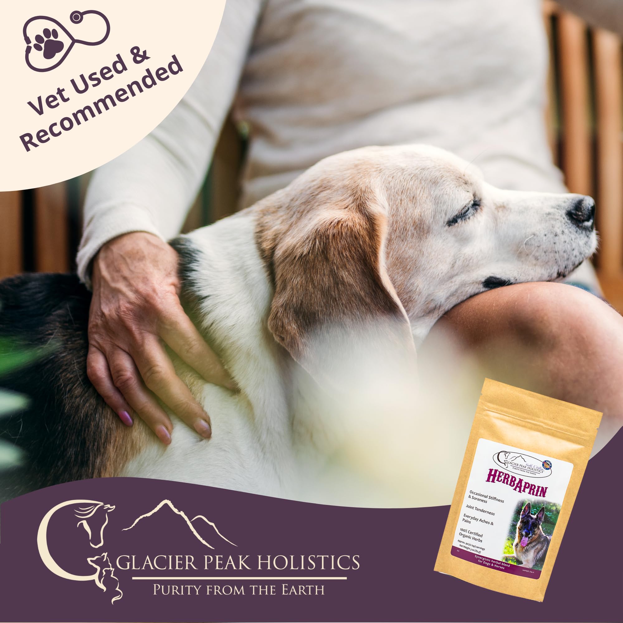 Glacier Peak Holistics HerbAprin - Natural Pain Relief for Dogs, Organic Herb Blend for Arthritis, Aches & Pains, and Hip & Joint Discomfort - 3oz