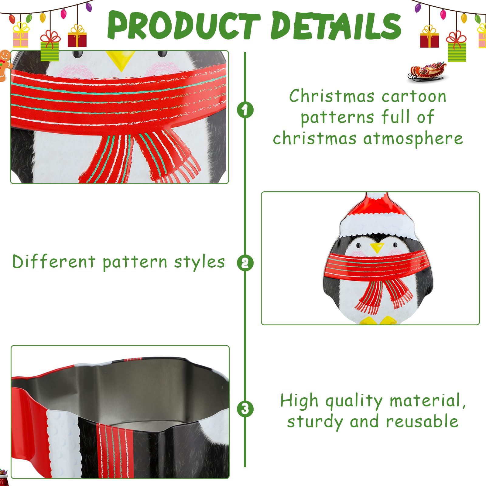 6 Pcs Christmas Cookie Tin Box Set Xmas Metal Candy Tins with Lids Food Storage Containers Cookie Jar Christmas Gift Packing Solution for Storing Candy Chocolate Biscuits Christmas Party Favor
