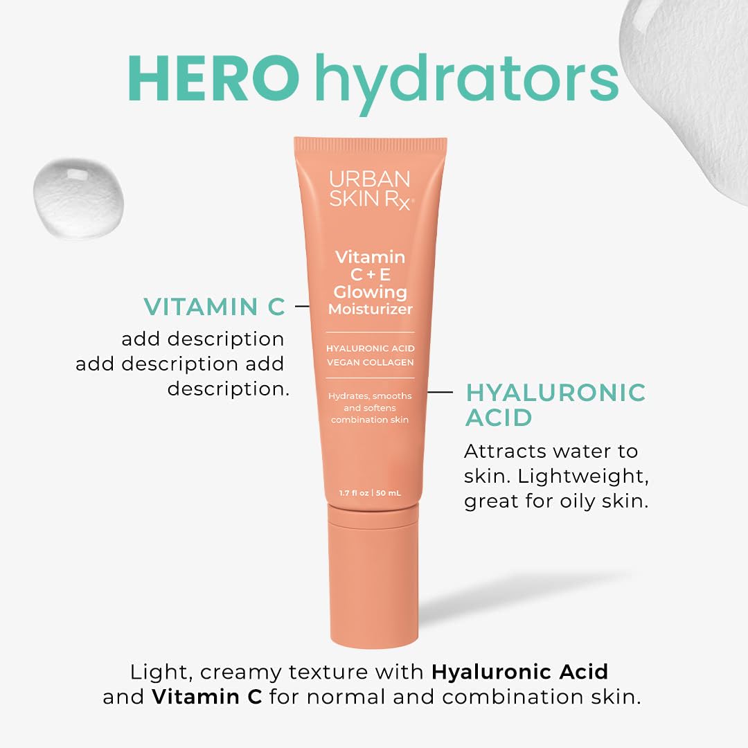 Urban Skin Rx Radiant & Bright Glowing Moisturizer, Lightweight Antioxidant-Rich Daily Skin Moisturizer | Hydrates and Brightens, with Collagen, Hyaluronic Acid, and Vitamins C & E, 1.7 oz