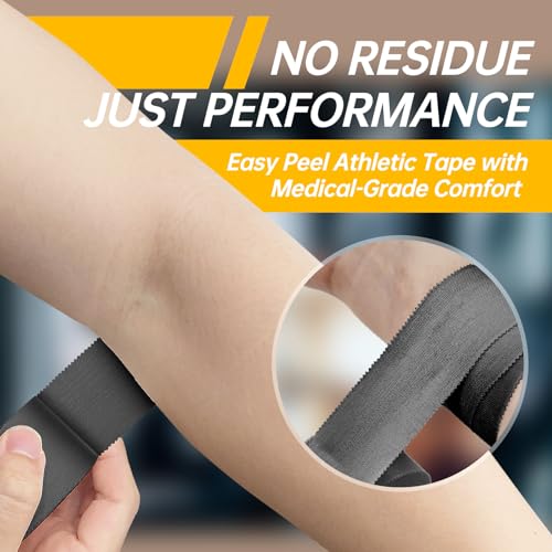 Dimora 4-Pack Black Athletic Tape - Strong Adhesive Sports Tape No Sticky Residue Easy Tear Athletic Tapes & Wraps, Gymnastics Tape for Athletes(1.5in X 45ft)
