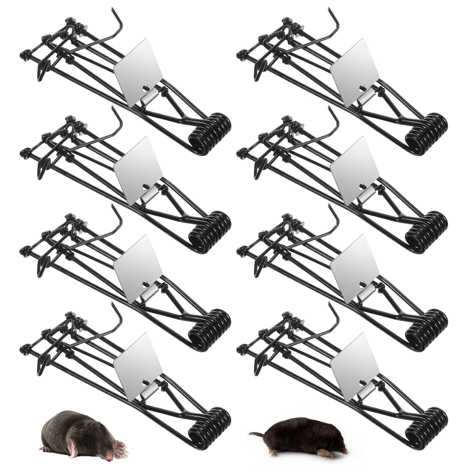 8 Pack Mole Traps for Lawns Reusable Mole Trap Gopher Killer Metal Tactical Easy Set Gopher Trap Vole Traps Outdoor Mole Killer for Lawn Yard Garden (Black)