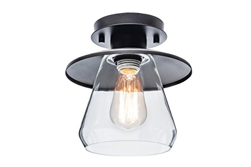 Globe Electric 64846 1-Light Semi-Flush Mount Ceiling Light, Oil Rubbed Bronze, Clear Glass Shade, Ceiling Light Fixture, Light Fixtures Ceiling Mount, Bedroom Lights for Ceiling, Dining Light Fixture