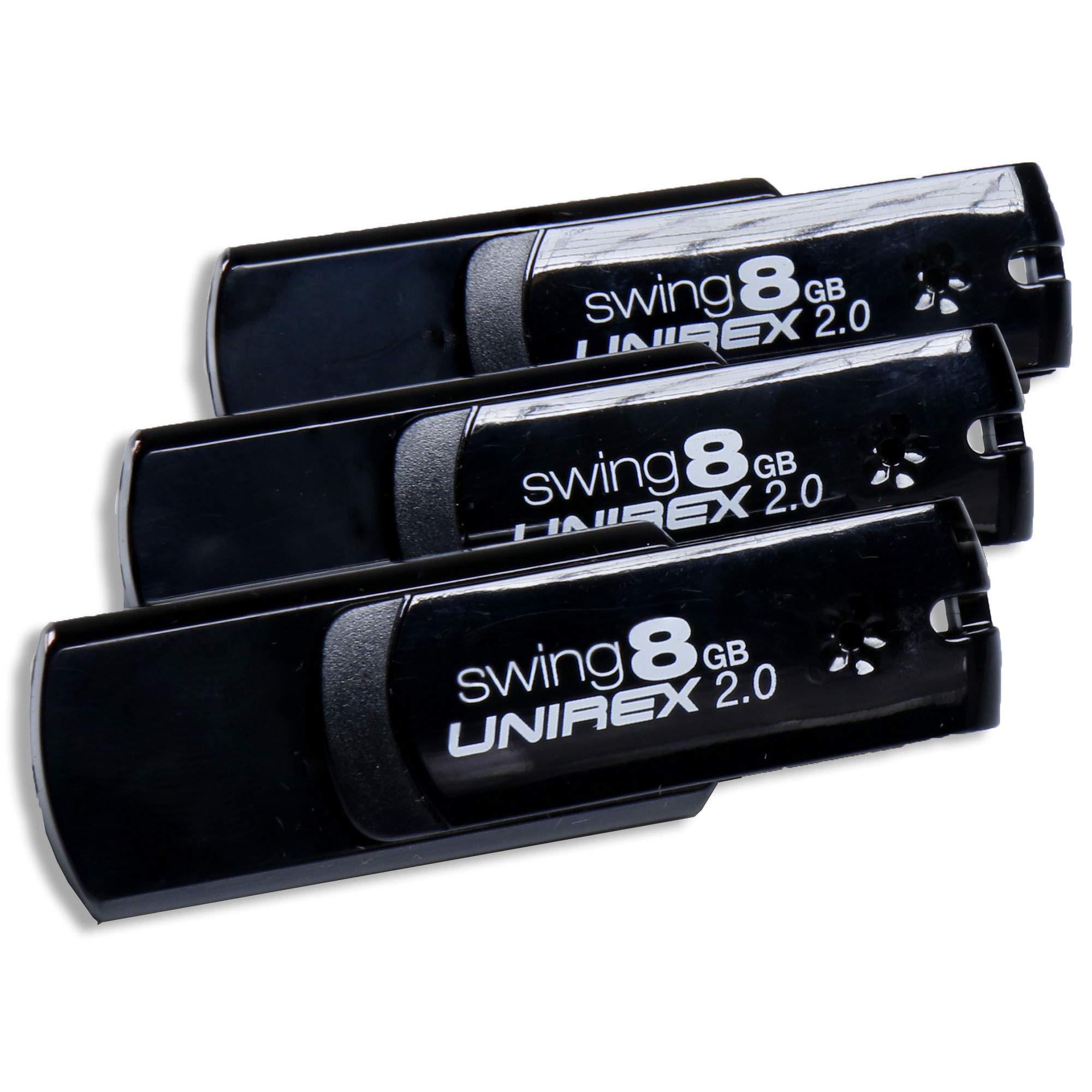 Unirex 3 Pack Swing 8GB USB 2.0 Thumb Drive, Black | Memory Stick Storage is Compatible with Computer, Tablet, or Laptop