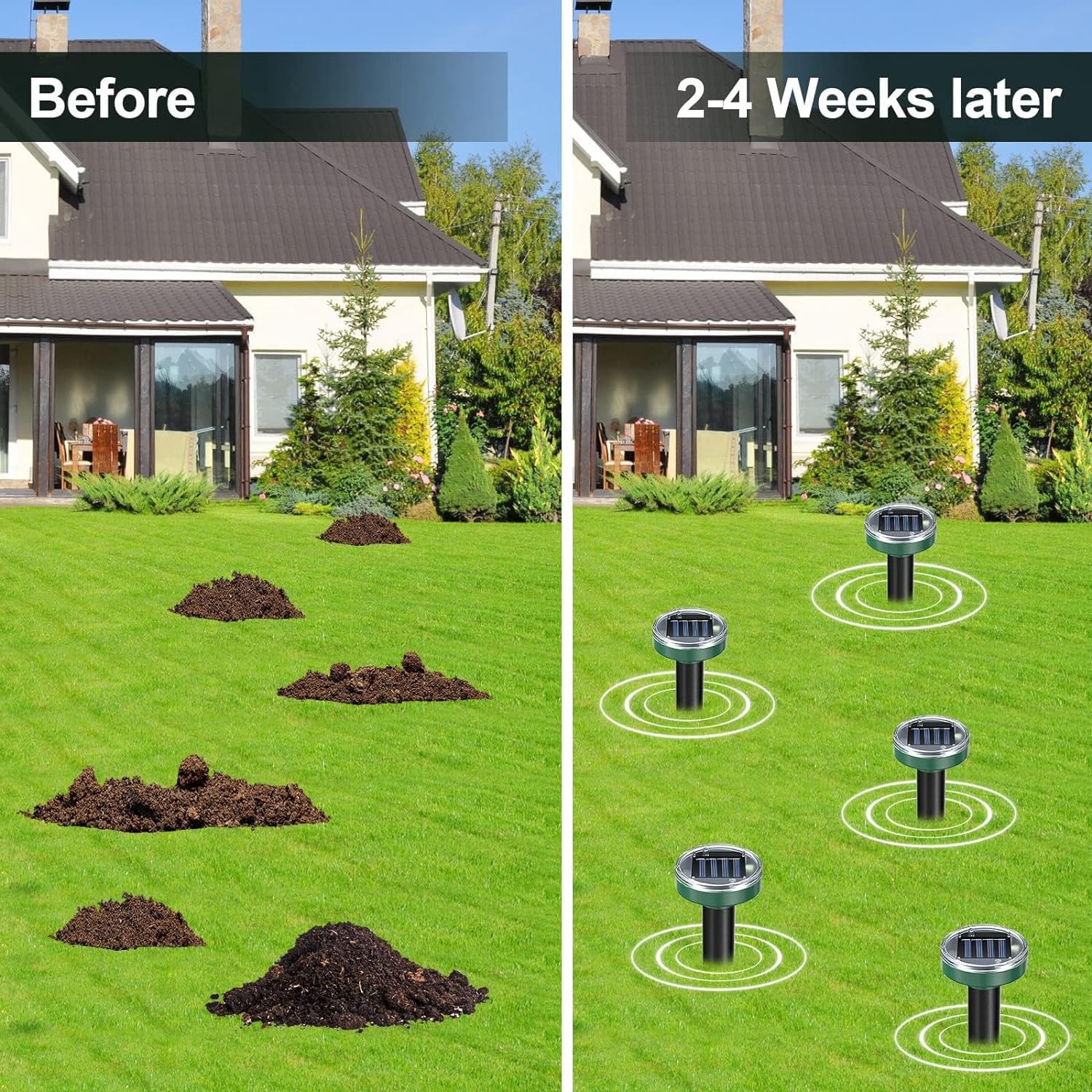 8 Pack Mole Repellent Solar Powered Snake Repellent Ultrasonic, Gopher Repeller Sonic Mole Deterrent Spikes, Snake Gopher Mole Vole Repellent Outdoor for Lawn Garden & Yard