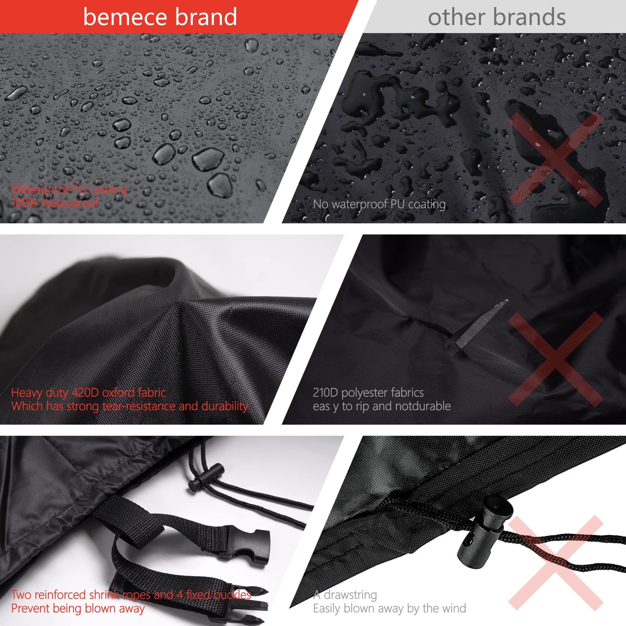 bemece Patio Furniture Set Covers, Waterproof, UV Resistant, Upgraded Ripstop 420D Oxford Rectangular Outdoor Furniture Covers 74" L x 47" W x 28" H