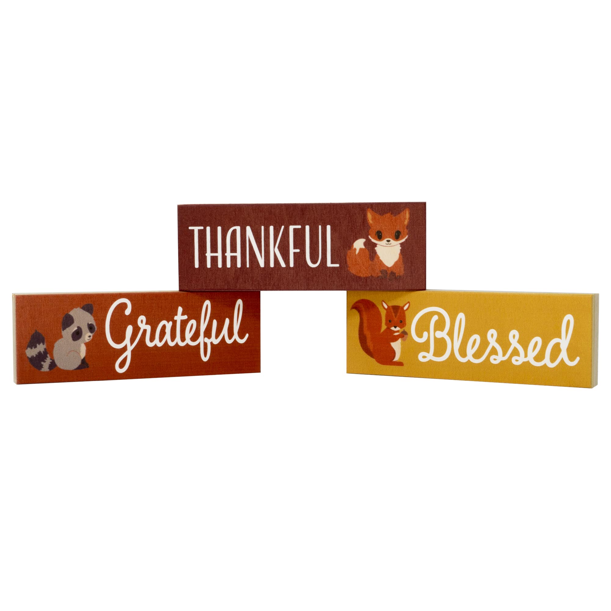 Fall Decorating Grateful Thankful Blessed Wood Block Signs β 3-Piece Fall Decor Set, Thanksgiving & Friendsgiving Decorations, Autumn Tiered Tray Accents