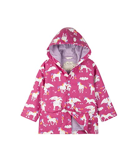 Hatley Girls' Little Button-Up Printed Rain Jacket, Rainbow Unicorns, 5 Years