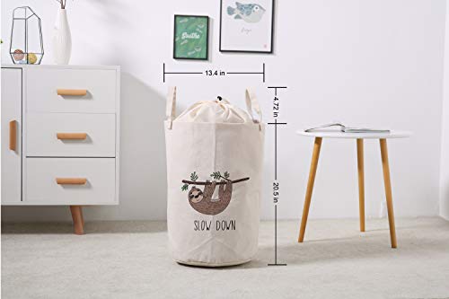 LifeCustomize Large Laundry Basket Hamper Slow Down Hanging Sloth Collapsible Drawstring Storage Baskets Nursery Baby