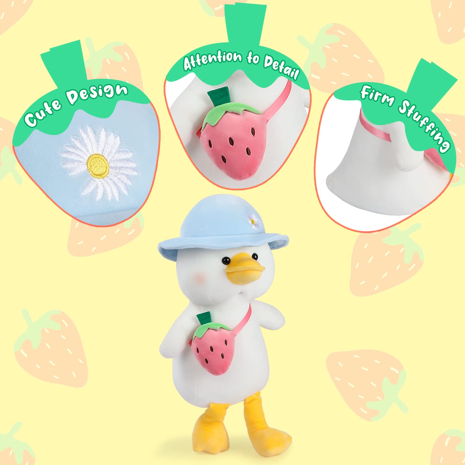 Duck Plush Toy, Stuffed Animal 12 inch Throw Plushie Doll, Soft Fluffy Hug Cushion School Duck- Super Present for Every Age & Occasion