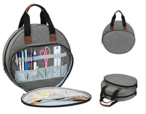 MIOKY Embroidery Bag for Cross Stitch Project, Embroidery Supplies Organizer Storage Portable Carrying Case Travel Tote for Embroidery Hoops,Floss,Cross Stitch Tools,Grey [Bag Only]
