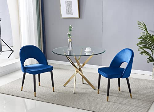 Binrrio 39" Round Dining Table, Modern Clear Beveled Edges Glass Top for 4 with Adjustable Stainless Steel Legs for Home Office Kitchen Dining Room (Gold)