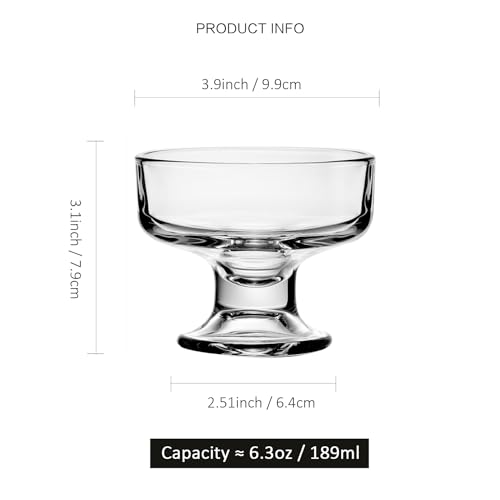 binsakao Glass Ice Cream Bowl Set, Small Clear Mini Footed Dessert Cups for Friut Pudding Trifle Parfait Sundae Nuts Cocktail Drinks Party (6.3 oz, 6 pcs)