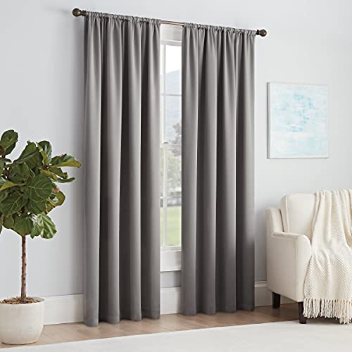 Eclipse Solid Thermapanel Modern Room Darkening Rod Pocket Window Curtain for Bedroom (1 Panel), 54 in x 84 in, Grey