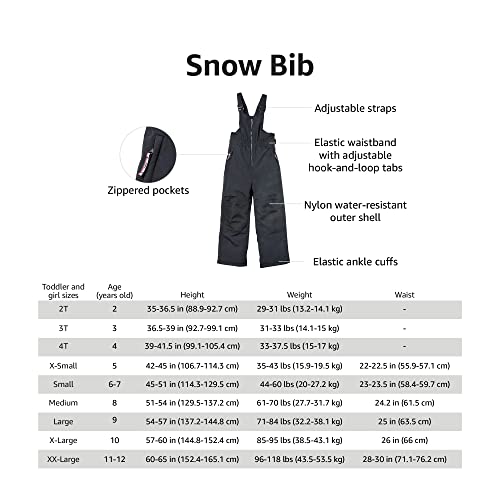 Amazon Essentials Girls' Water-Resistant Snow Bib-Discontinued Colors, Pink, Medium
