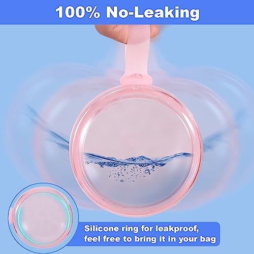 Denture Case, Leak Proof Denture Bath Cup for Travel, Denture Container Cups for Soaking Full & Partial Dentures, Retainers, Denture Cleaning Kit Holder Box with Denture Cleaner Brush-Transparent Pink