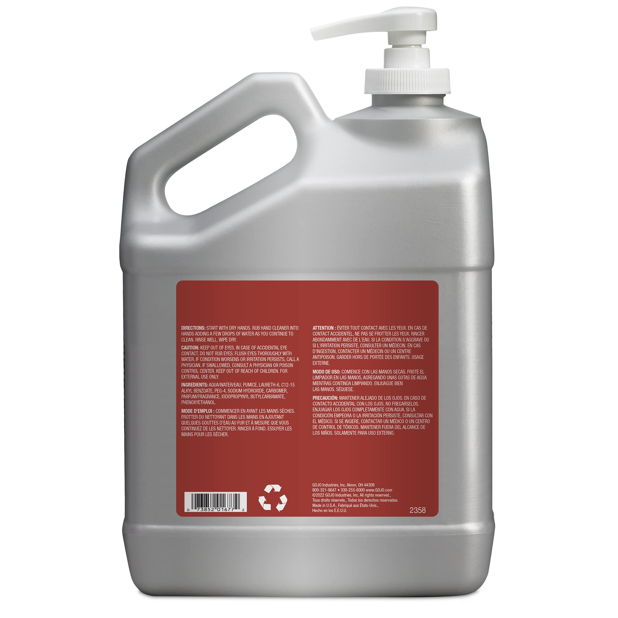 GOJO Cherry Gel Pumice Hand Cleaner, Cherry Fragrance, 1 Gallon Hand Cleaner with Pumice in Pump Bottle (Pack of 1) β 2358-02