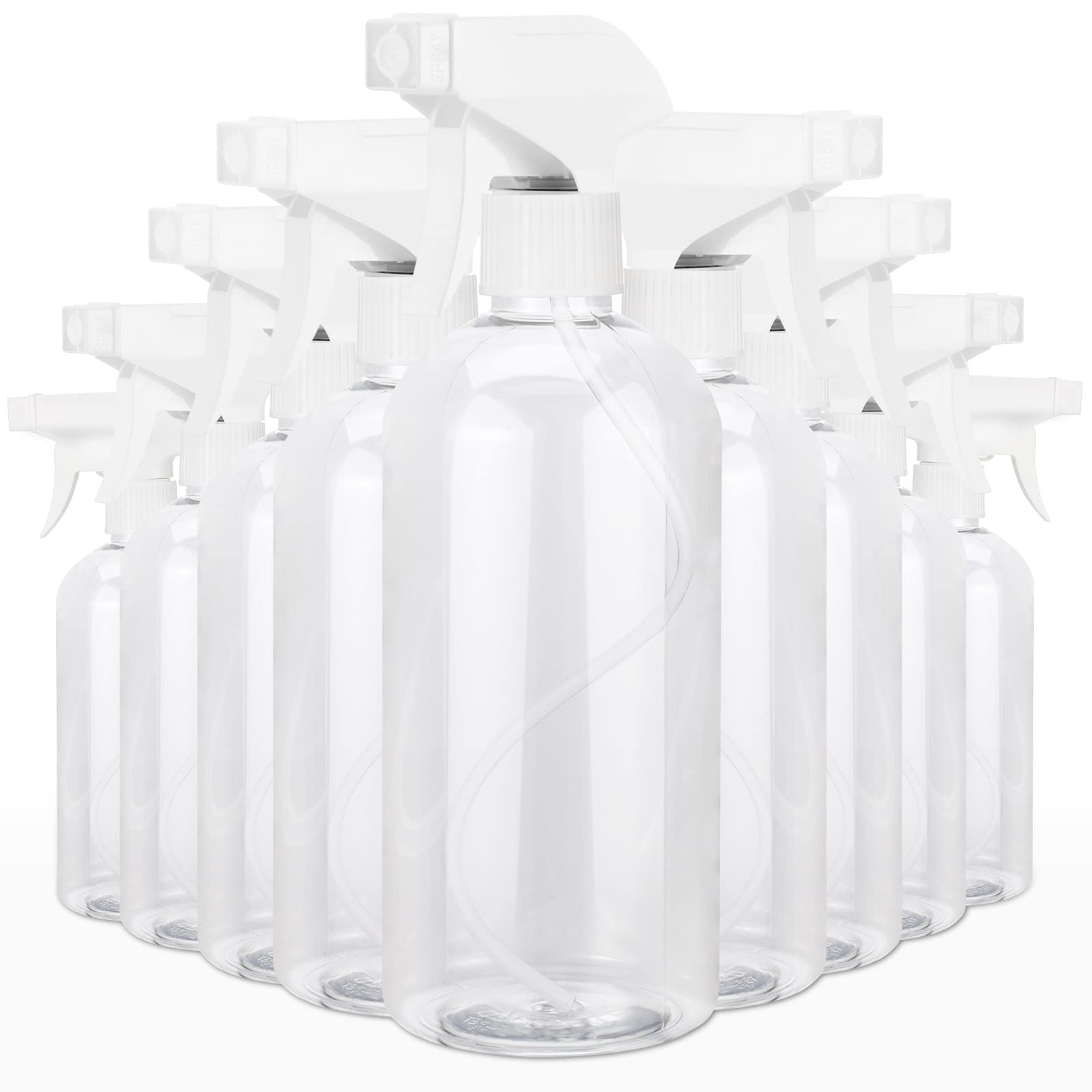 8 Packs 16.9 oz Plastic Spray Bottle Clear Empty Spray Bottles Refillable Container Squirt Bottle with Adjustable Head Sprayer and Stream Water Spray Bottle for Hair, Essential Oils, Cleaning Products